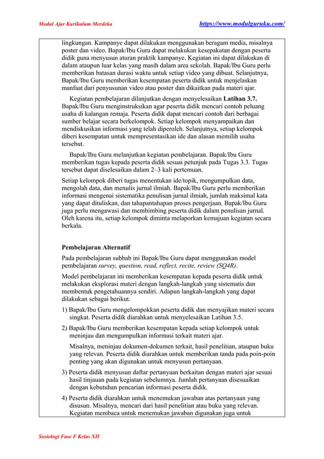 Modul Ajar Sosiologi Kelas 12 Fase F Kurikulum Merdeka | PDF