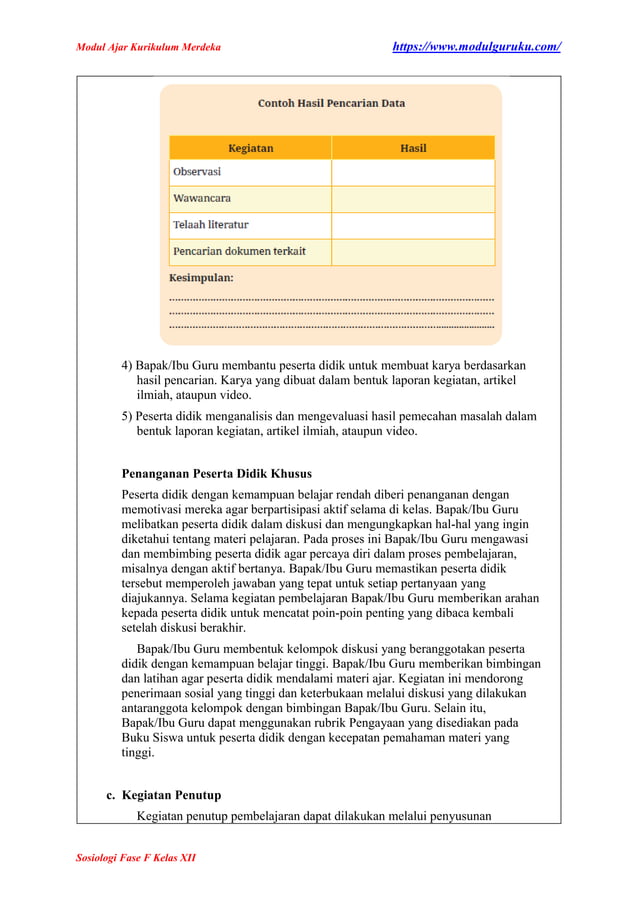 Modul Ajar Sosiologi Kelas 12 Fase F Kurikulum Merdeka | PDF