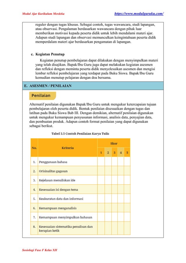 Modul Ajar Sosiologi Kelas 12 Fase F Kurikulum Merdeka | PDF