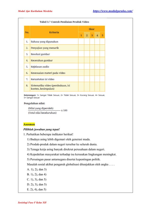 Modul Ajar Sosiologi Kelas 12 Fase F Kurikulum Merdeka | PDF