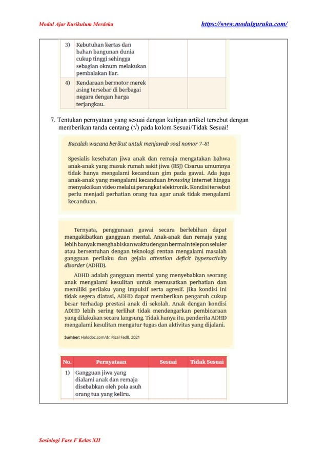 Modul Ajar Sosiologi Kelas 12 Fase F Kurikulum Merdeka | PDF