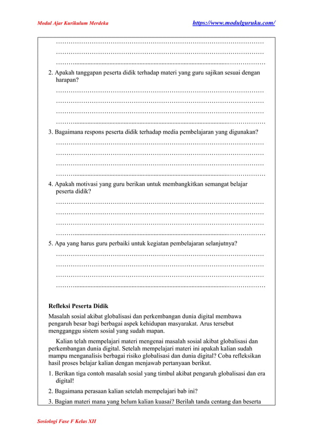 Modul Ajar Sosiologi Kelas 12 Fase F Kurikulum Merdeka | PDF