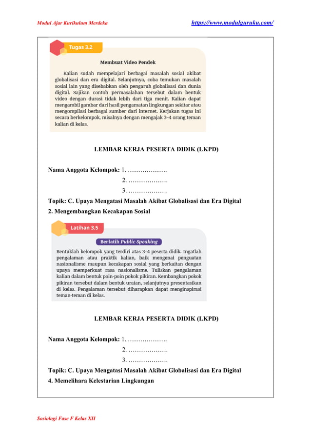 Modul Ajar Sosiologi Kelas 12 Fase F Kurikulum Merdeka | PDF