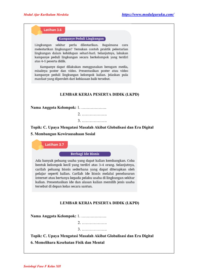 Modul Ajar Sosiologi Kelas 12 Fase F Kurikulum Merdeka | PDF