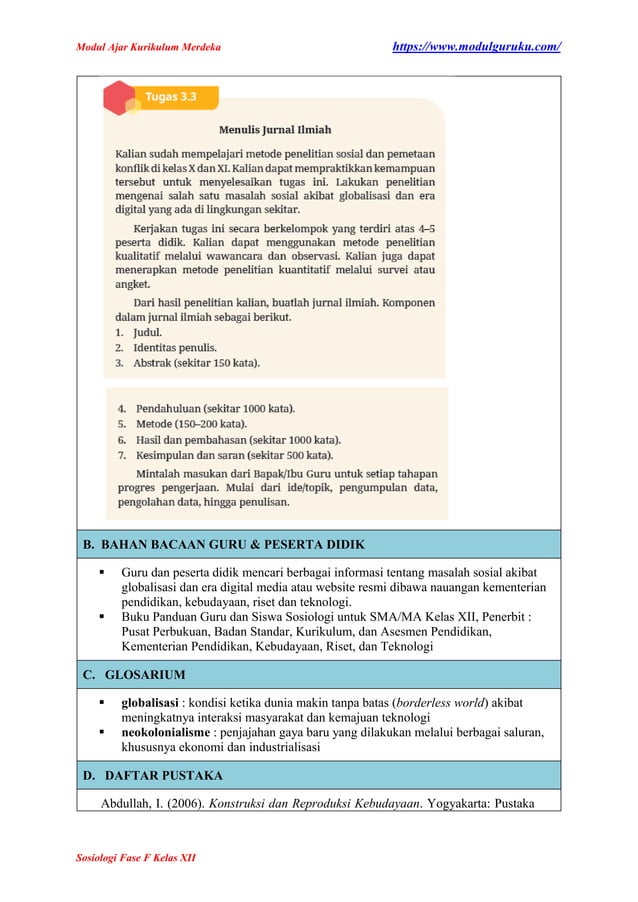 Modul Ajar Sosiologi Kelas 12 Fase F Kurikulum Merdeka | PDF