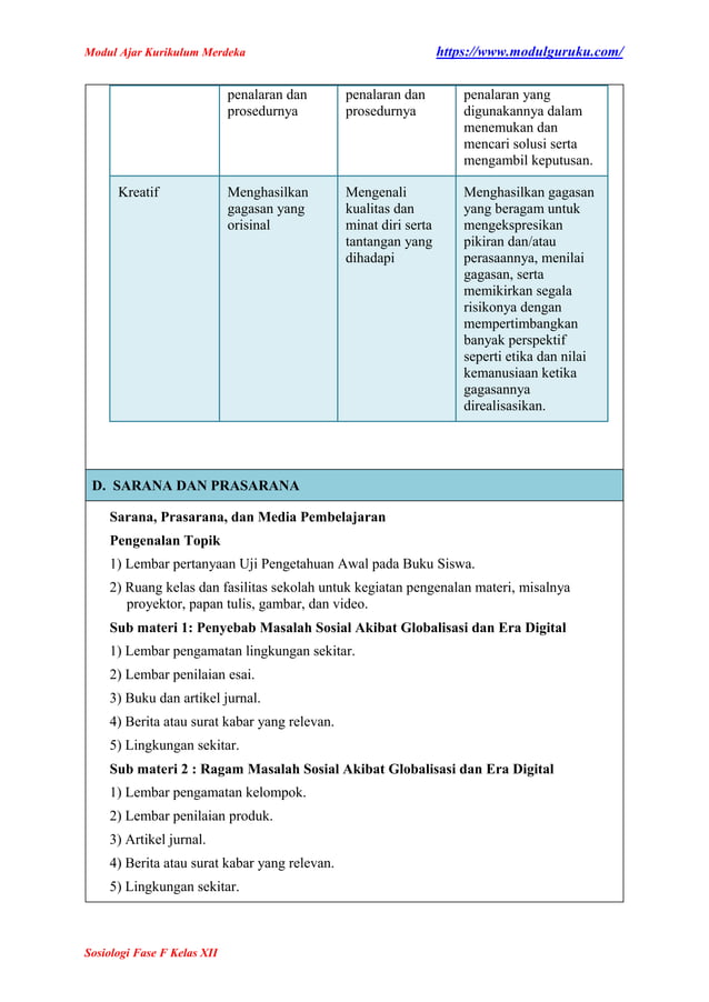 Modul Ajar Sosiologi Kelas 12 Fase F Kurikulum Merdeka | PDF