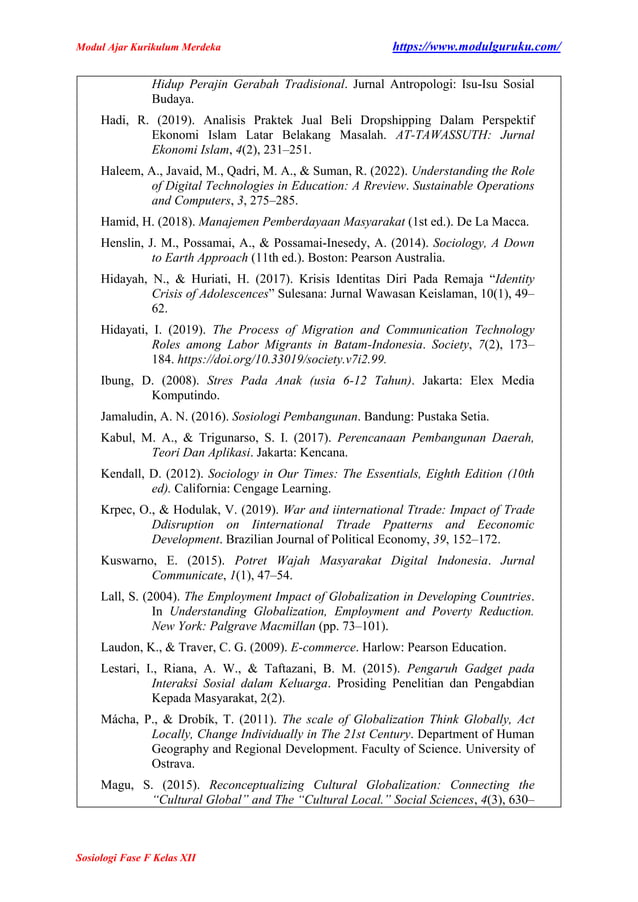Modul Ajar Sosiologi Kelas 12 Fase F Kurikulum Merdeka | PDF
