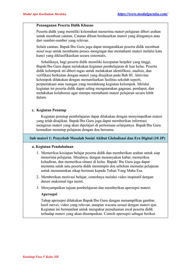 Modul Ajar Sosiologi Kelas 12 Fase F Kurikulum Merdeka | PDF