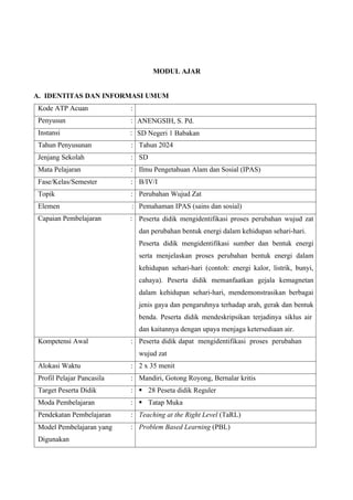 MODUL AJAR TaRL IPAS KELAS 4 PERUBAHAN WUJUD BENDA UKIN.docx