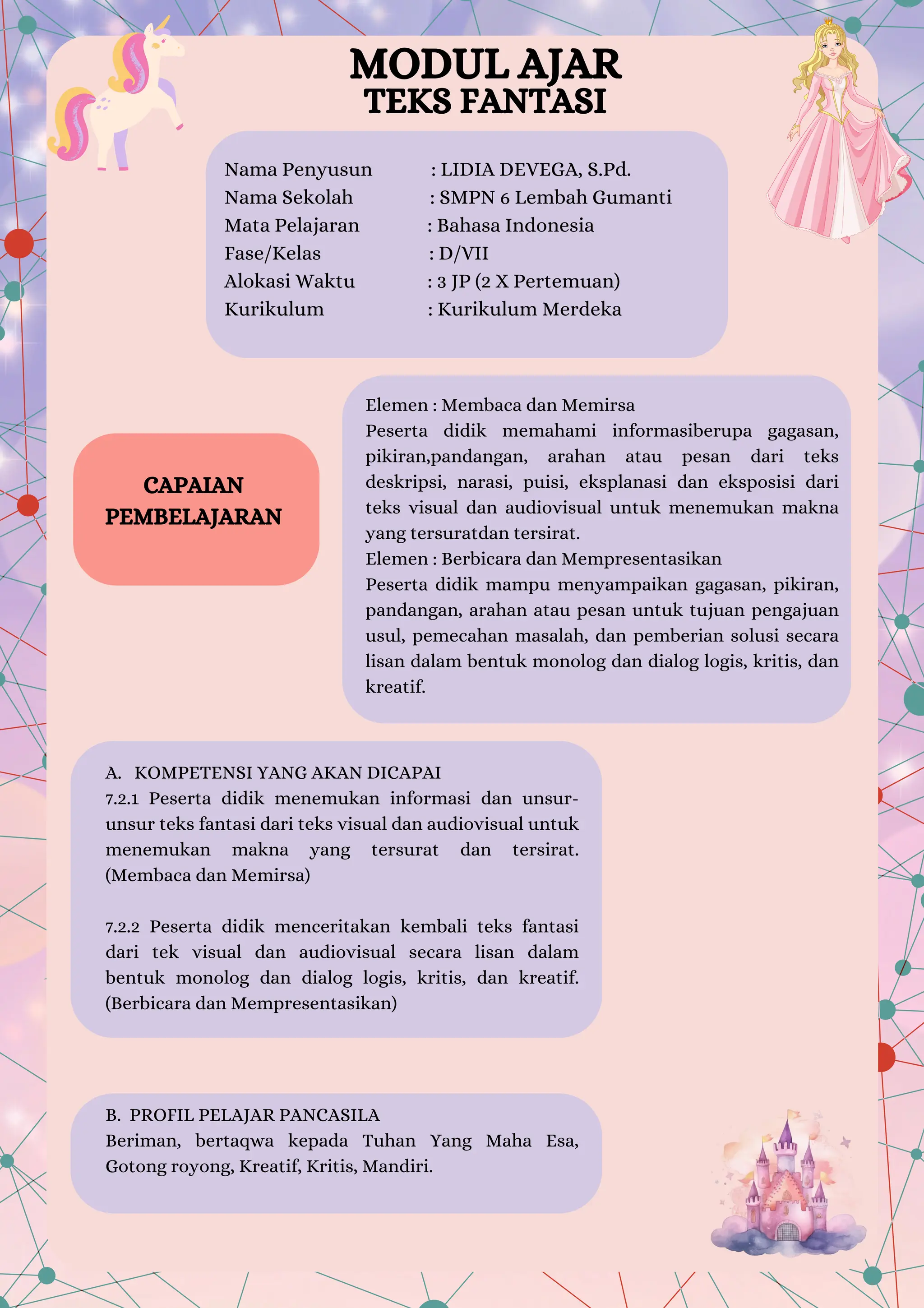 Modul Ajar Teks Fantasi Mata Pelajaran Bahasa Indonesia Kelas 7 | PDF