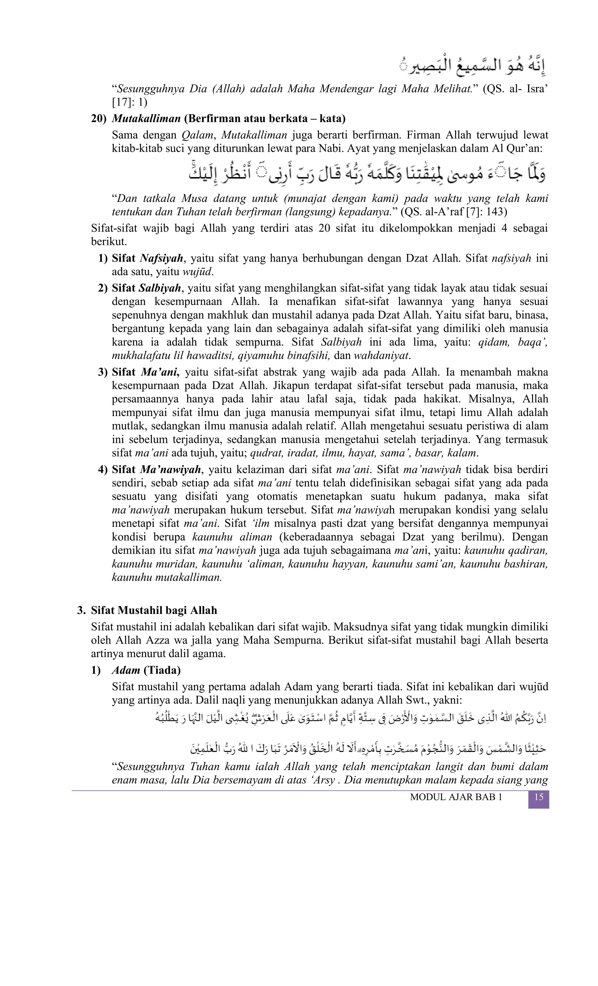 Modul Ajar 10 Bab 1 - Sifat wajib, mustahil dan jaiz Allah Swt.pdf