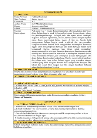 MODUL AJAR ANNOUNCEMENT TEXT KELAS IX.docx