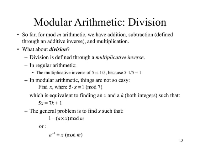 Modular Arithmetic and congruence of integers.ppt | Computing | Technology & Computing