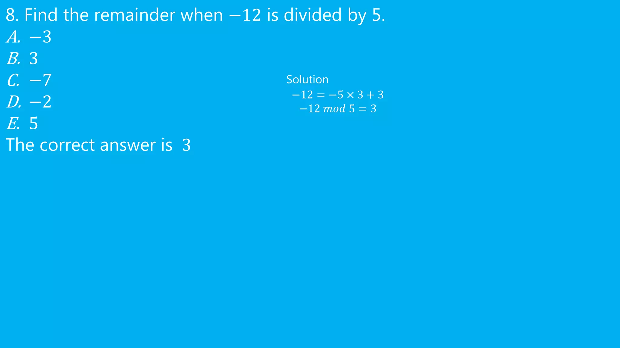Modular arithmetic revision card | PPTX
