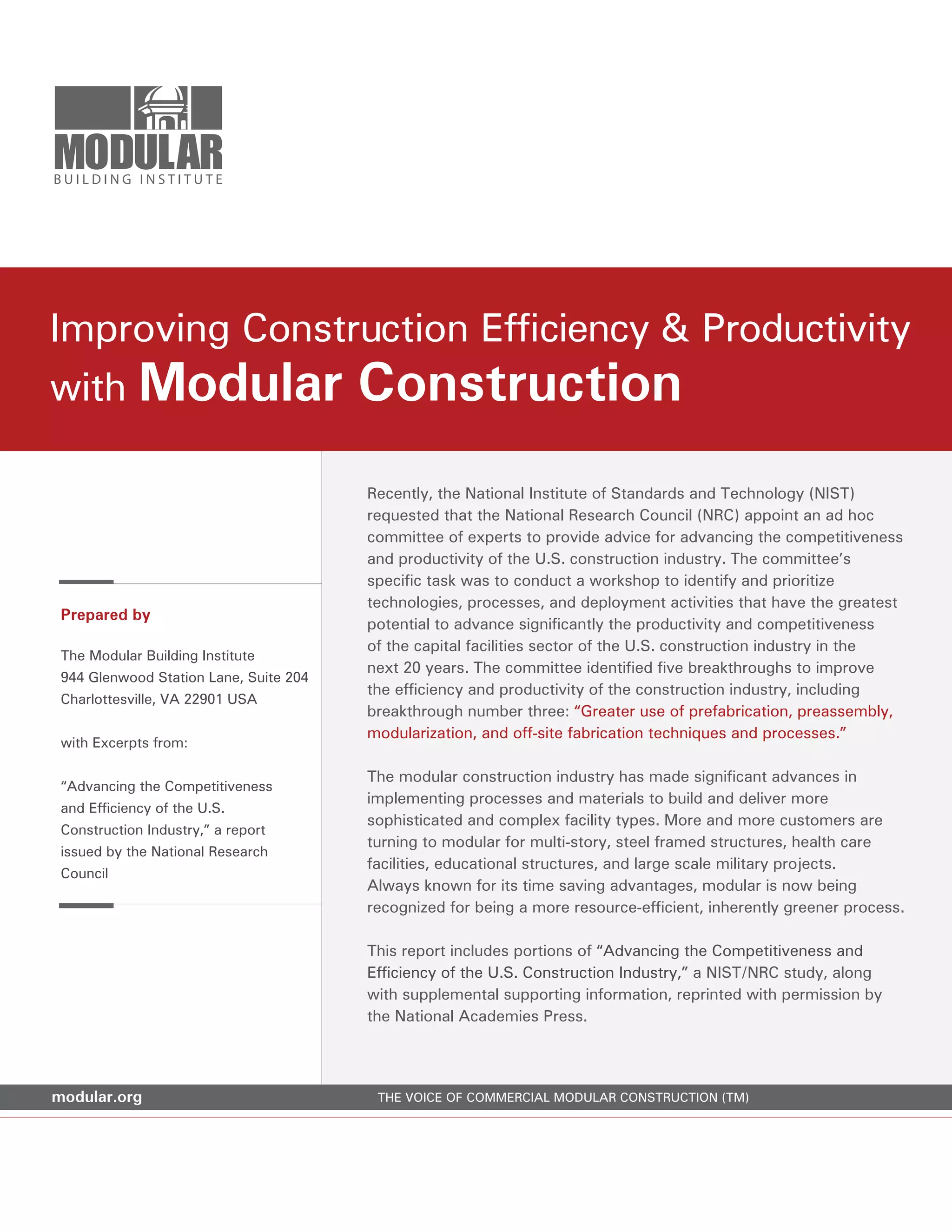 Modular building institute improving construction efficiency ...