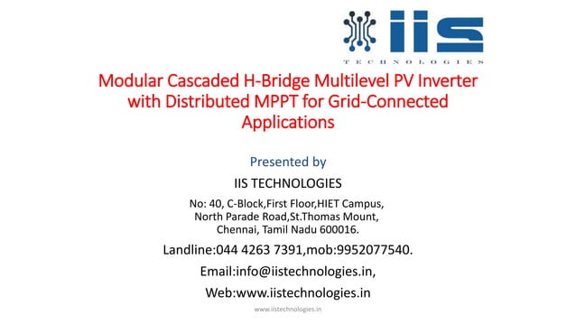 Modular Cascaded H Bridge Multilevel Pv Inverter With Distributed Mppt