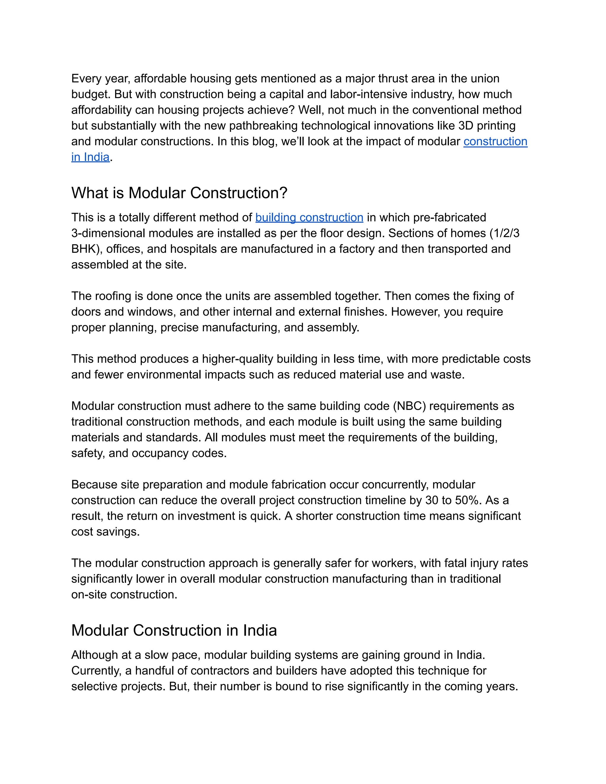 Modular Construction In India : Opportunities and challenges pdf notes ...