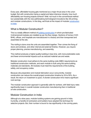Modular Construction In India : Opportunities and challenges pdf notes ...