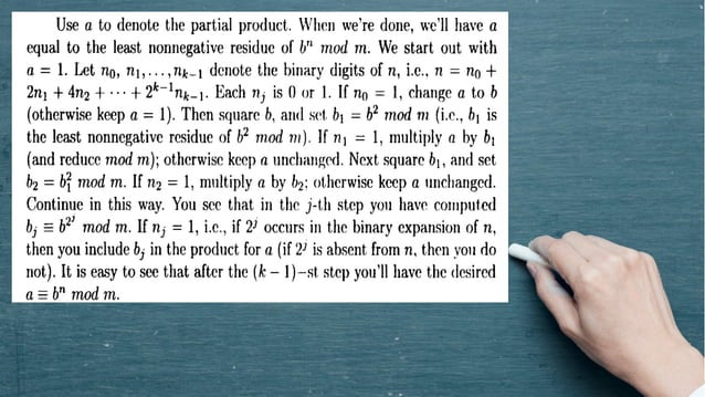 Modular exponentiation by repeated squaring method | PPT