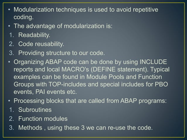 SAP Modularization techniques | PPTX | Programming Languages | Computing