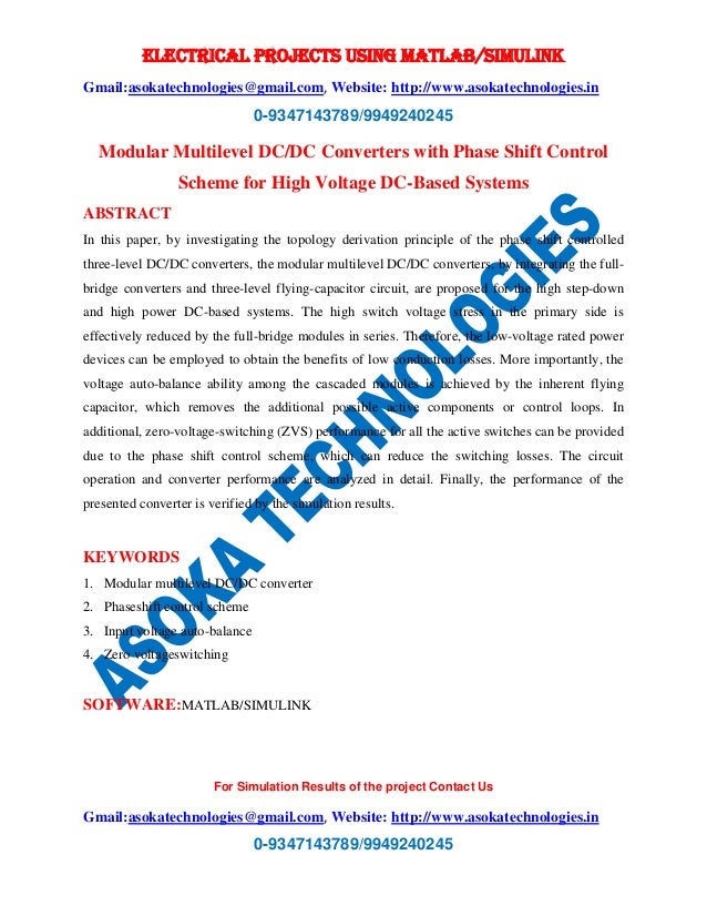 Modular Multilevel Dc Dc Converters With Phase Shift Control Scheme For High Voltage Dc Based