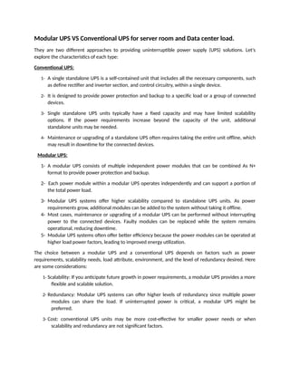 Modular UPS VS Conventional UPS for server room and Data center load | PDF