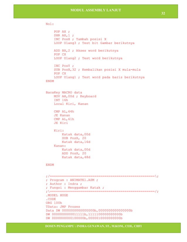 Bahan Ajar Pemrograman Assembly | PDF