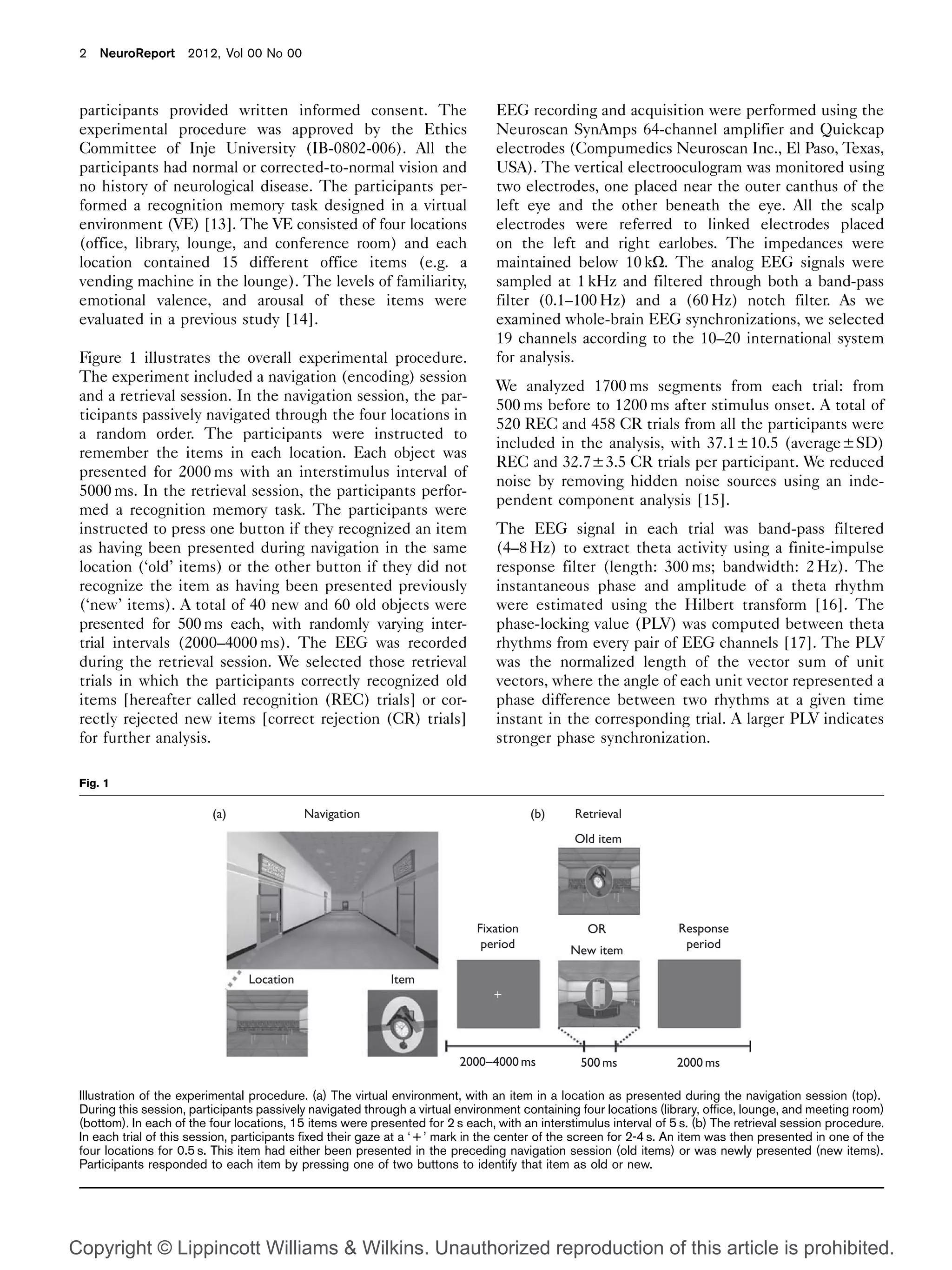 Modulation of theta phase sync during a recognition memory task | PDF