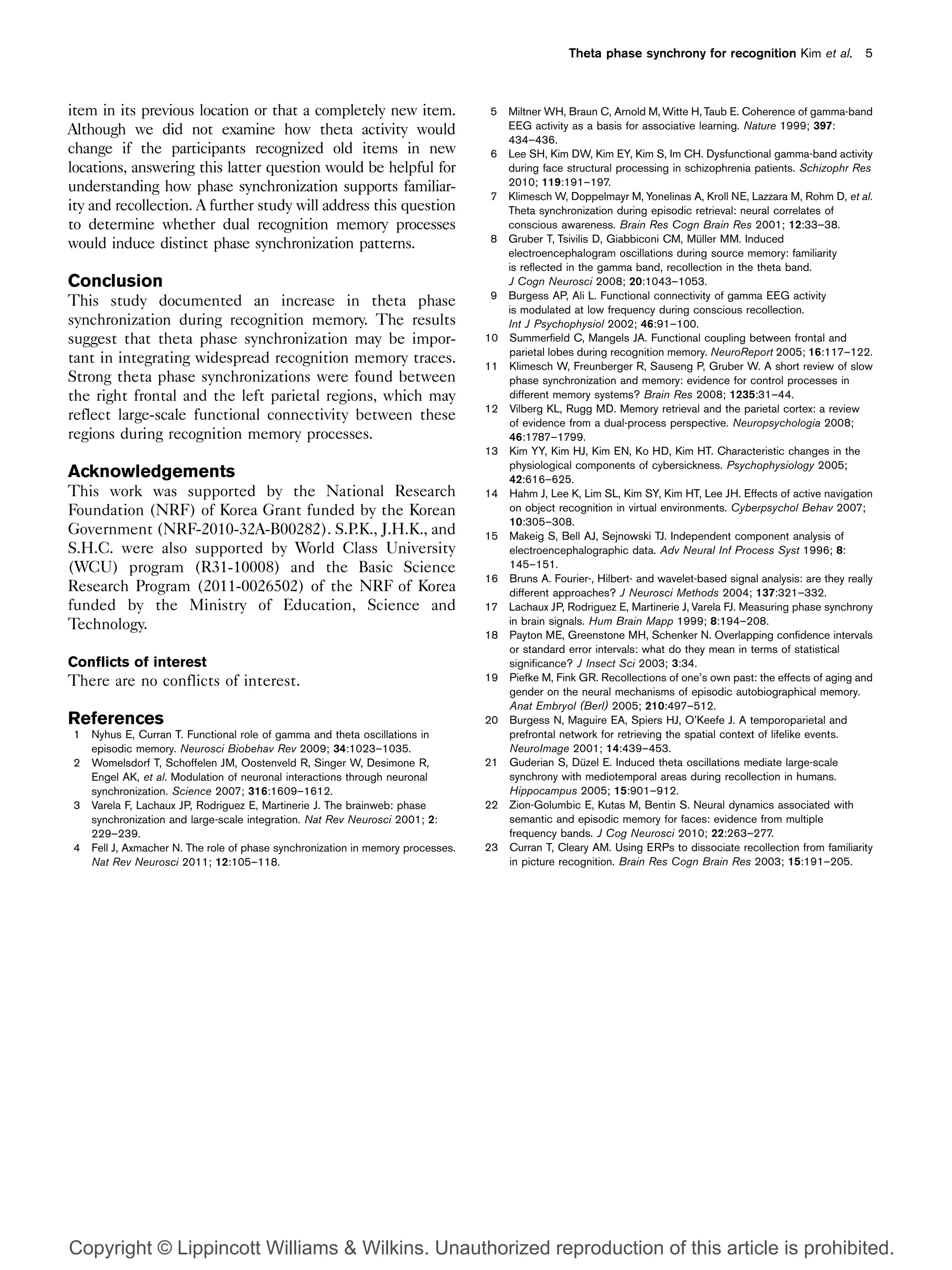 Modulation of theta phase sync during a recognition memory task | PDF