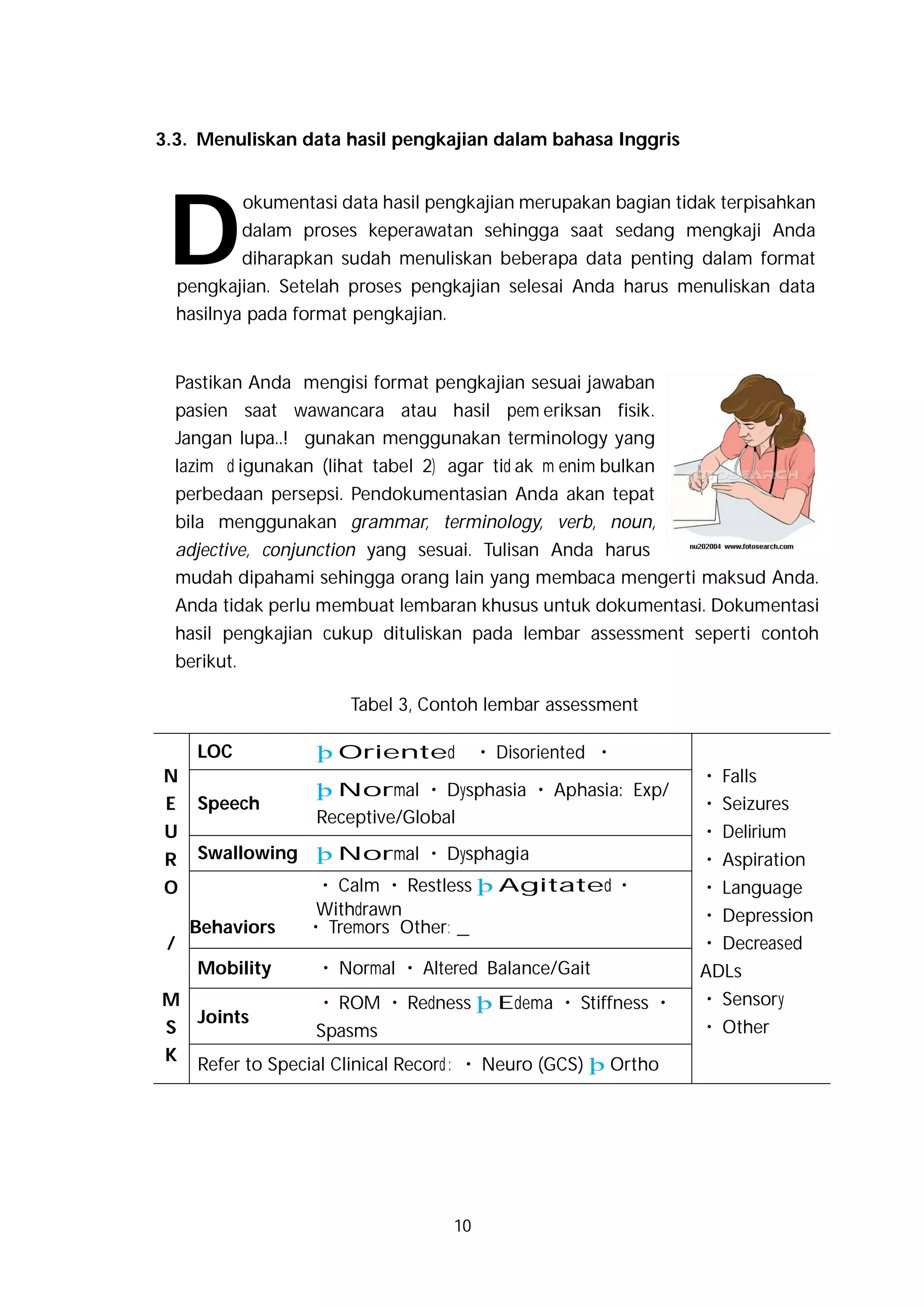 Modul English 1 (BABAK 2 - NURSING ASSESSMENT - WRITING) | PDF