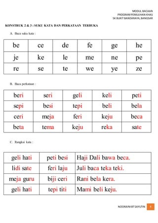 Modul bacaan suku kata terbuka 2014 | DOCX