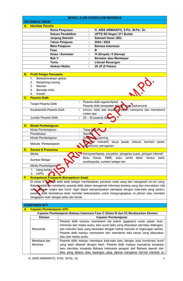 MODUL AJAR BAHASA INDONESIA KELAS 4 CP 032 KURIKULUM MERDEKA.pdf
