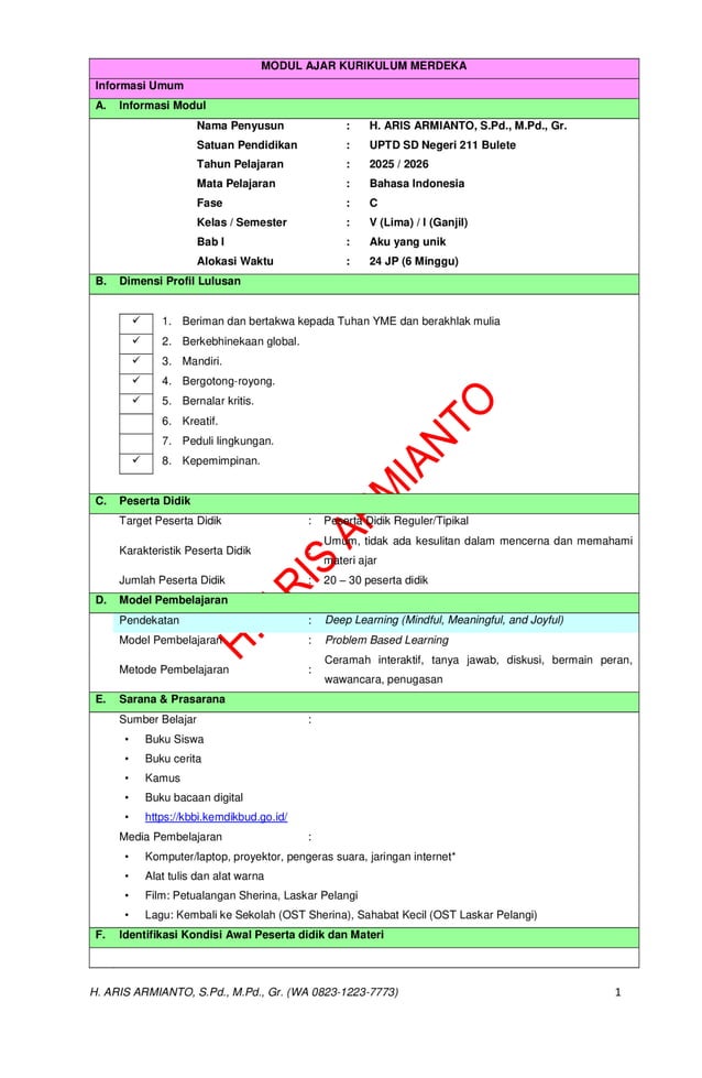 MODUL PEMBELAJARAN DEEP LEARNING BAHASA INDONESIA KELAS 5 CP 032 REVISI 2025 KURIKULUM MERDEKA ...