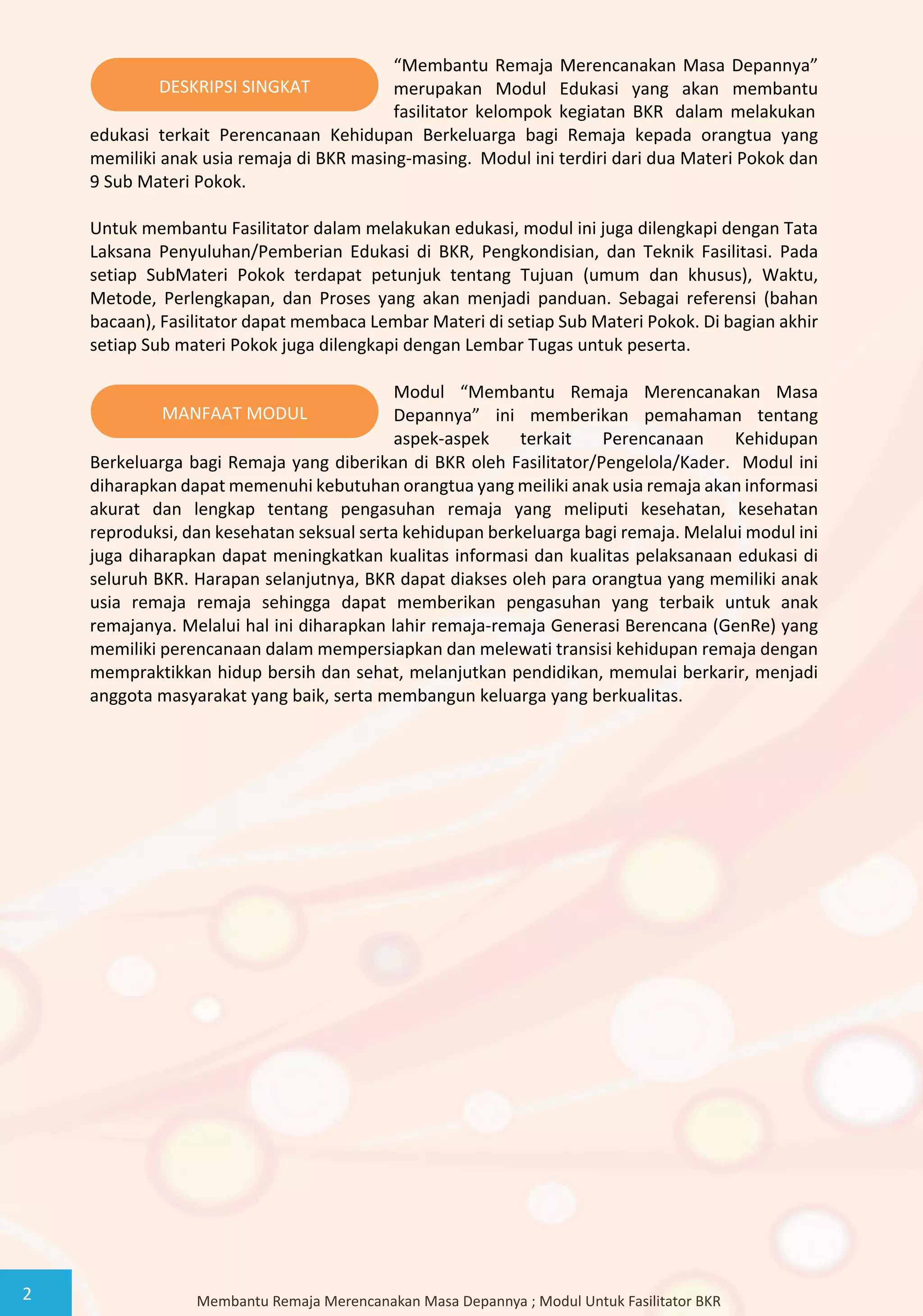 Modul Bina Keluarga Remaja (BKR) BKKBN Program Prioritas Nasional (Pro PN) 2019 | PDF