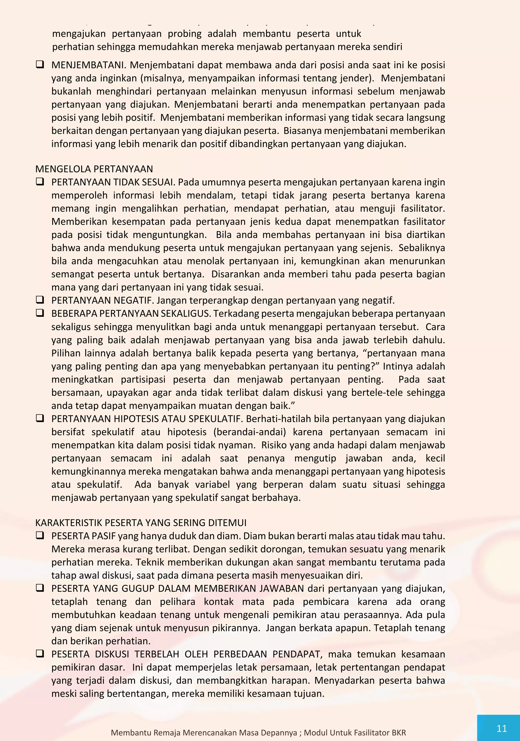Modul Bina Keluarga Remaja (BKR) BKKBN Program Prioritas Nasional (Pro PN) 2019 | PDF