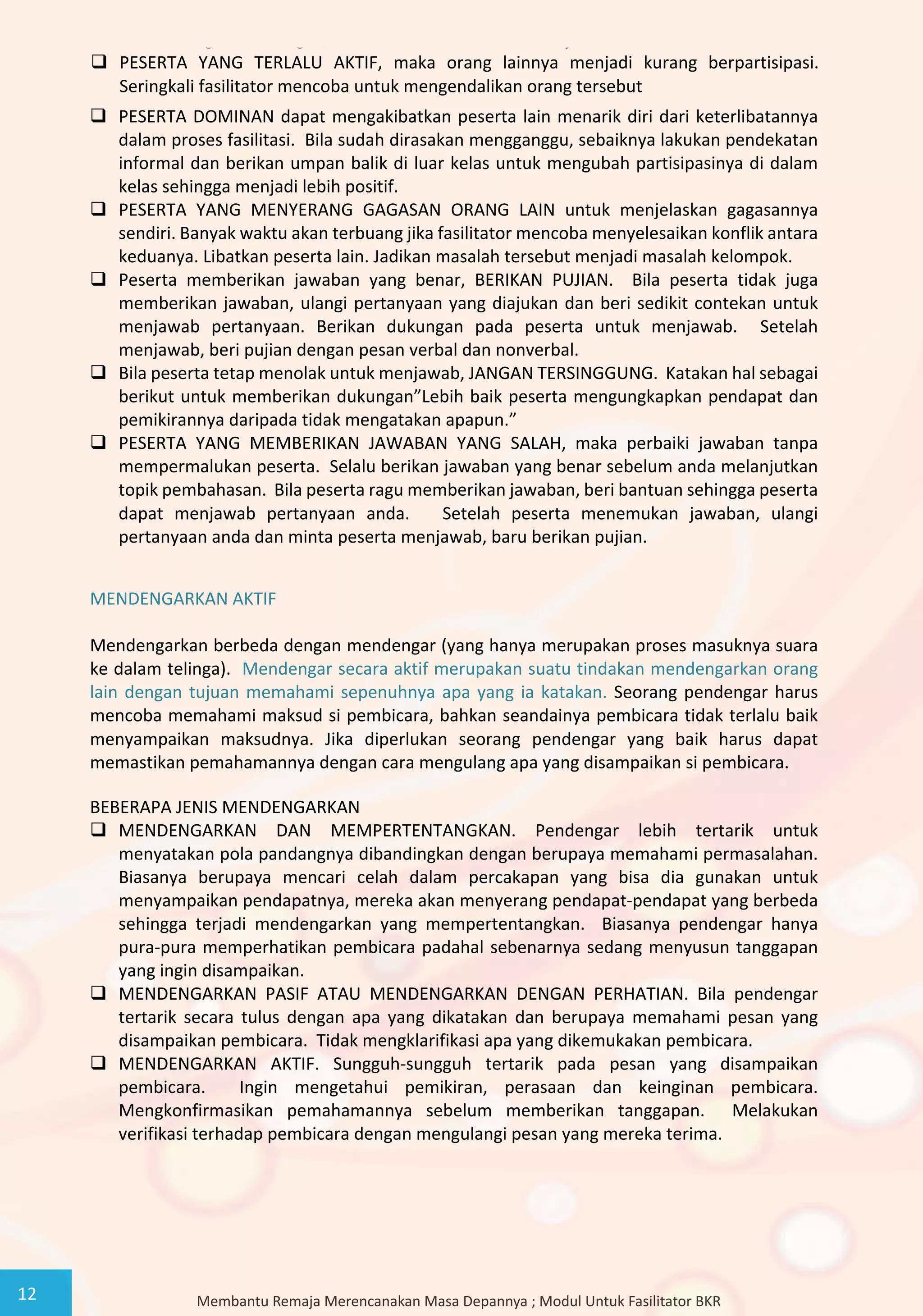 Modul Bina Keluarga Remaja (BKR) BKKBN Program Prioritas Nasional (Pro PN) 2019 | PDF
