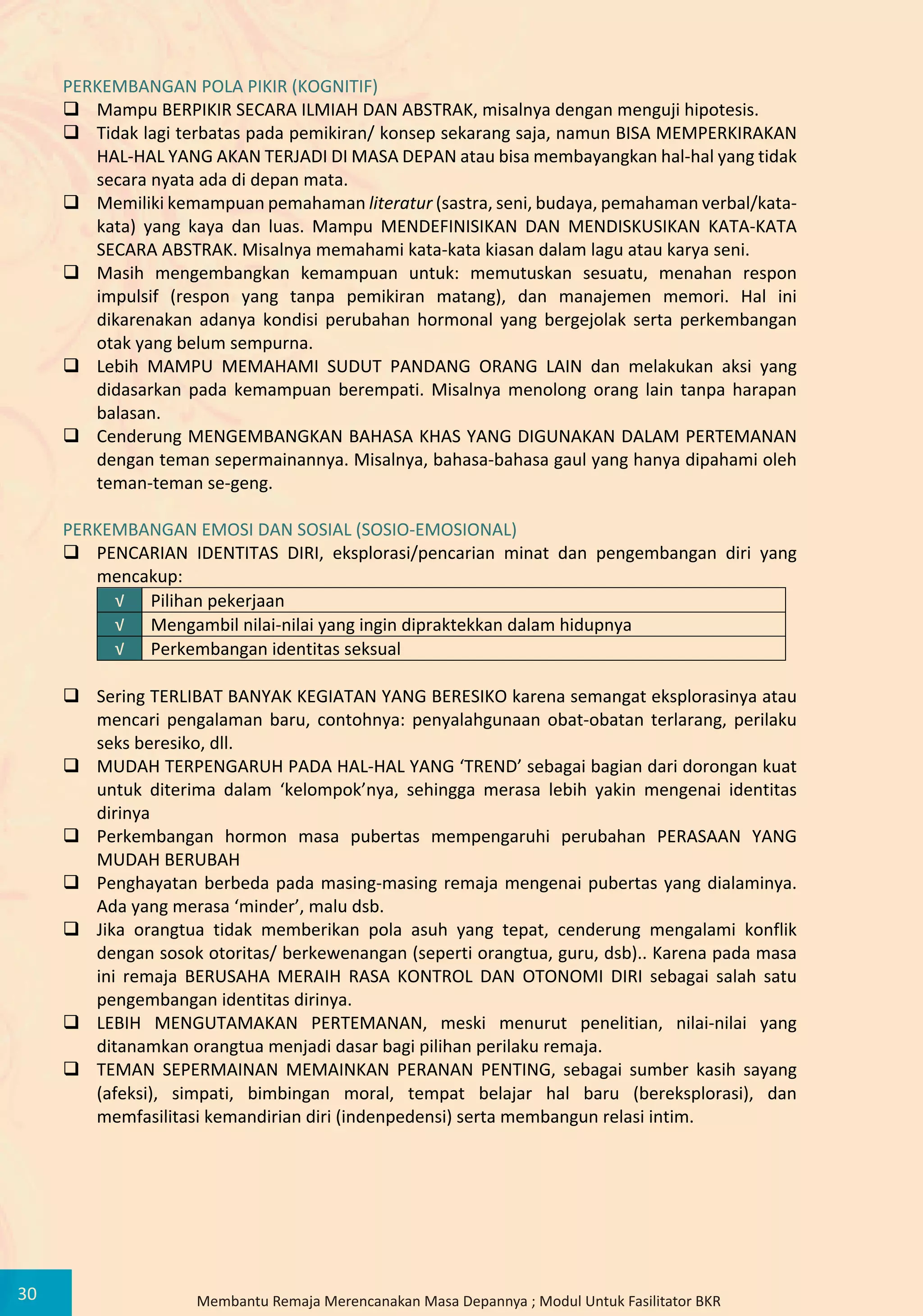 Modul Bina Keluarga Remaja (BKR) BKKBN Program Prioritas Nasional (Pro PN) 2019 | PDF