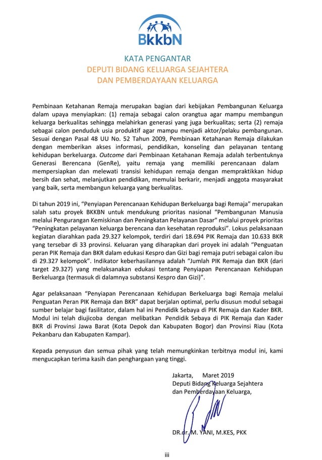 Modul Bina Keluarga Remaja (BKR) BKKBN Program Prioritas Nasional (Pro PN) 2019 | PDF