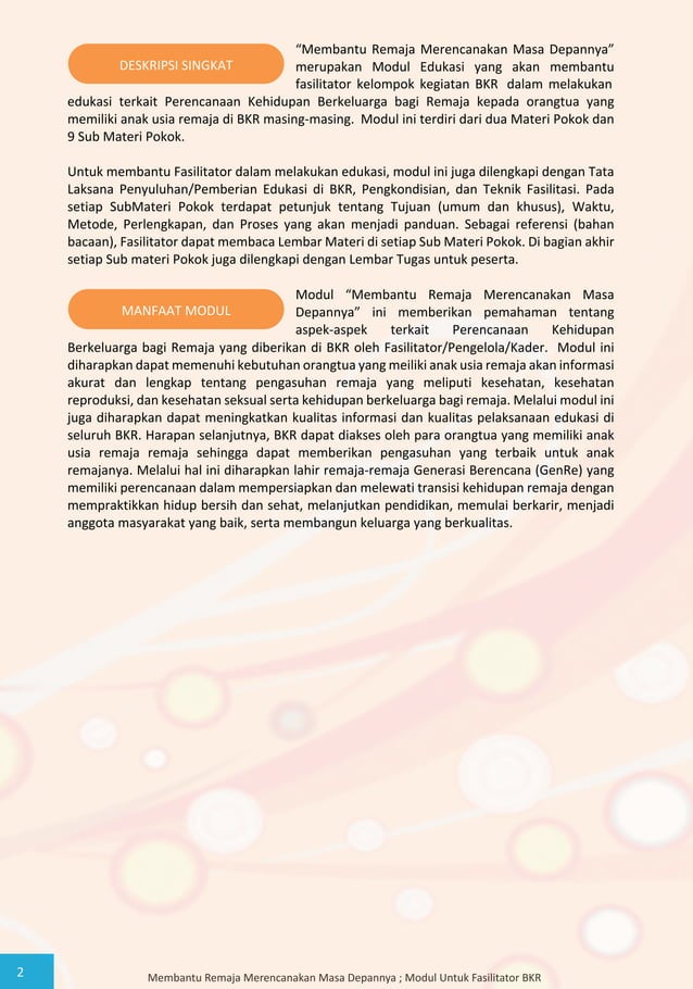 Modul Bina Keluarga Remaja (BKR) BKKBN Program Prioritas Nasional (Pro PN) 2019 | PDF
