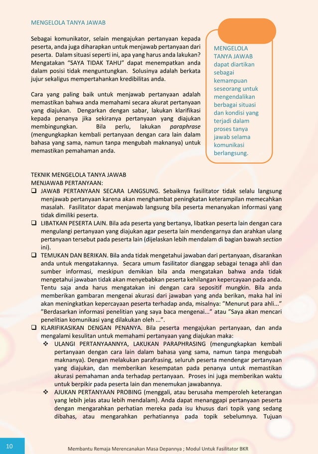 Modul Bina Keluarga Remaja (BKR) BKKBN Program Prioritas Nasional (Pro PN) 2019 | PDF