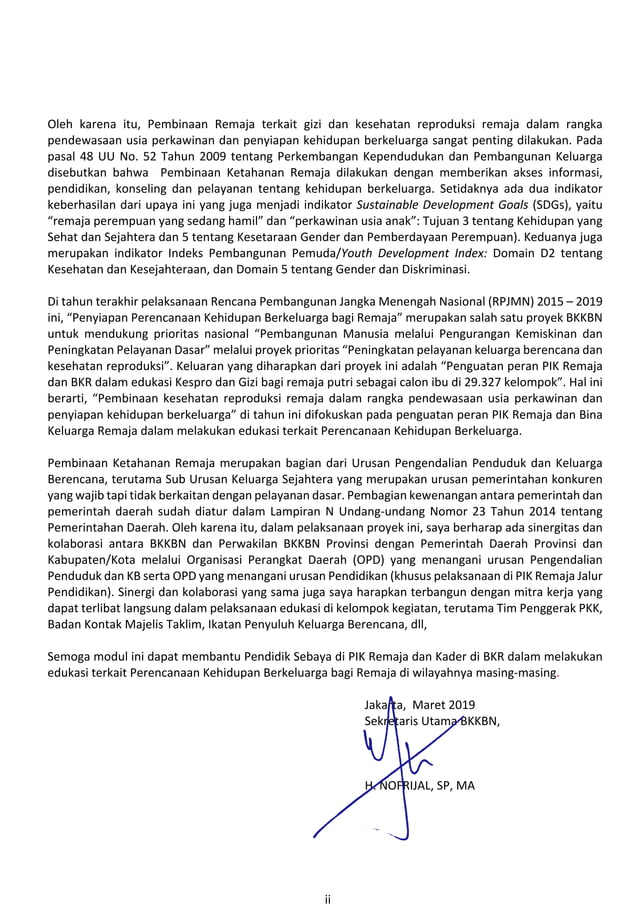 Modul Bina Keluarga Remaja (BKR) BKKBN Program Prioritas Nasional (Pro PN) 2019 | PDF