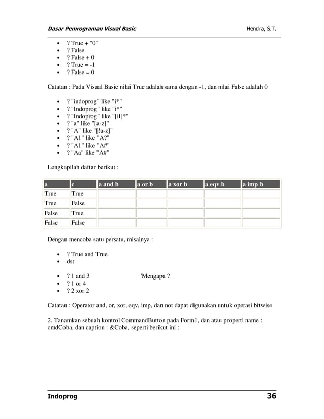 Modul dasar pemrograman visual basic | PDF