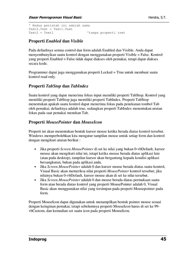 Modul dasar pemrograman visual basic | PDF