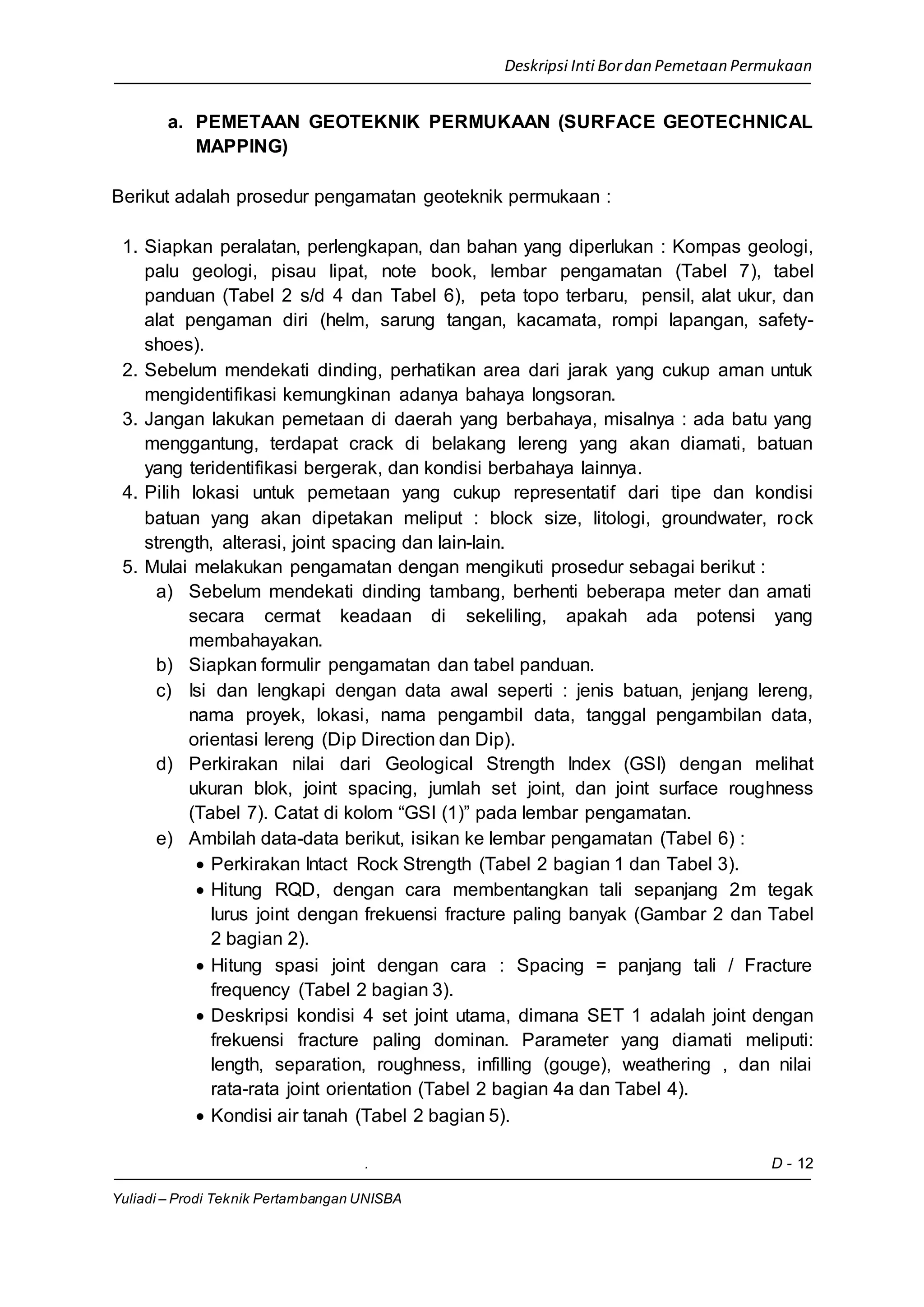 DESKRIPSI INTI BOR DAN PEMETAAN PERMUKAAN | DOC