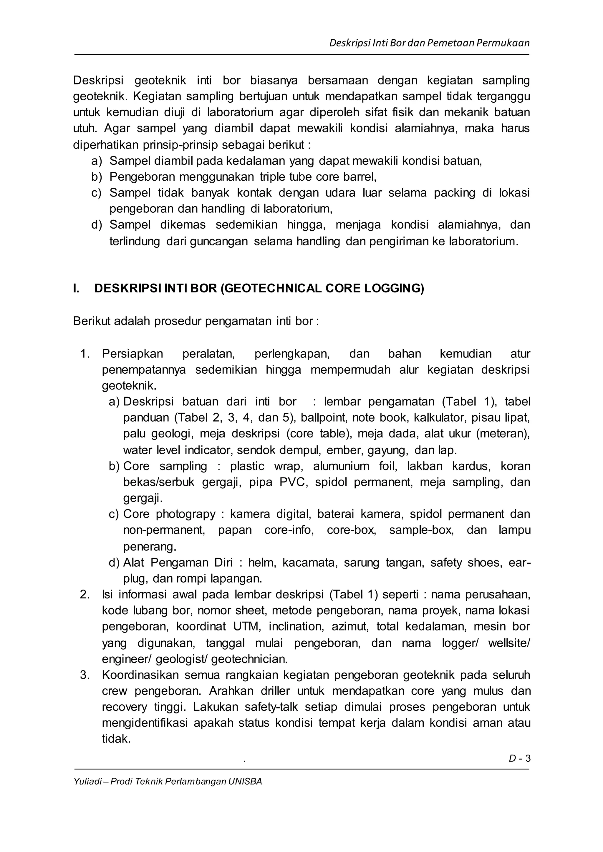 DESKRIPSI INTI BOR DAN PEMETAAN PERMUKAAN | DOC