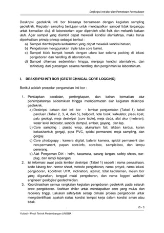 DESKRIPSI INTI BOR DAN PEMETAAN PERMUKAAN | DOC