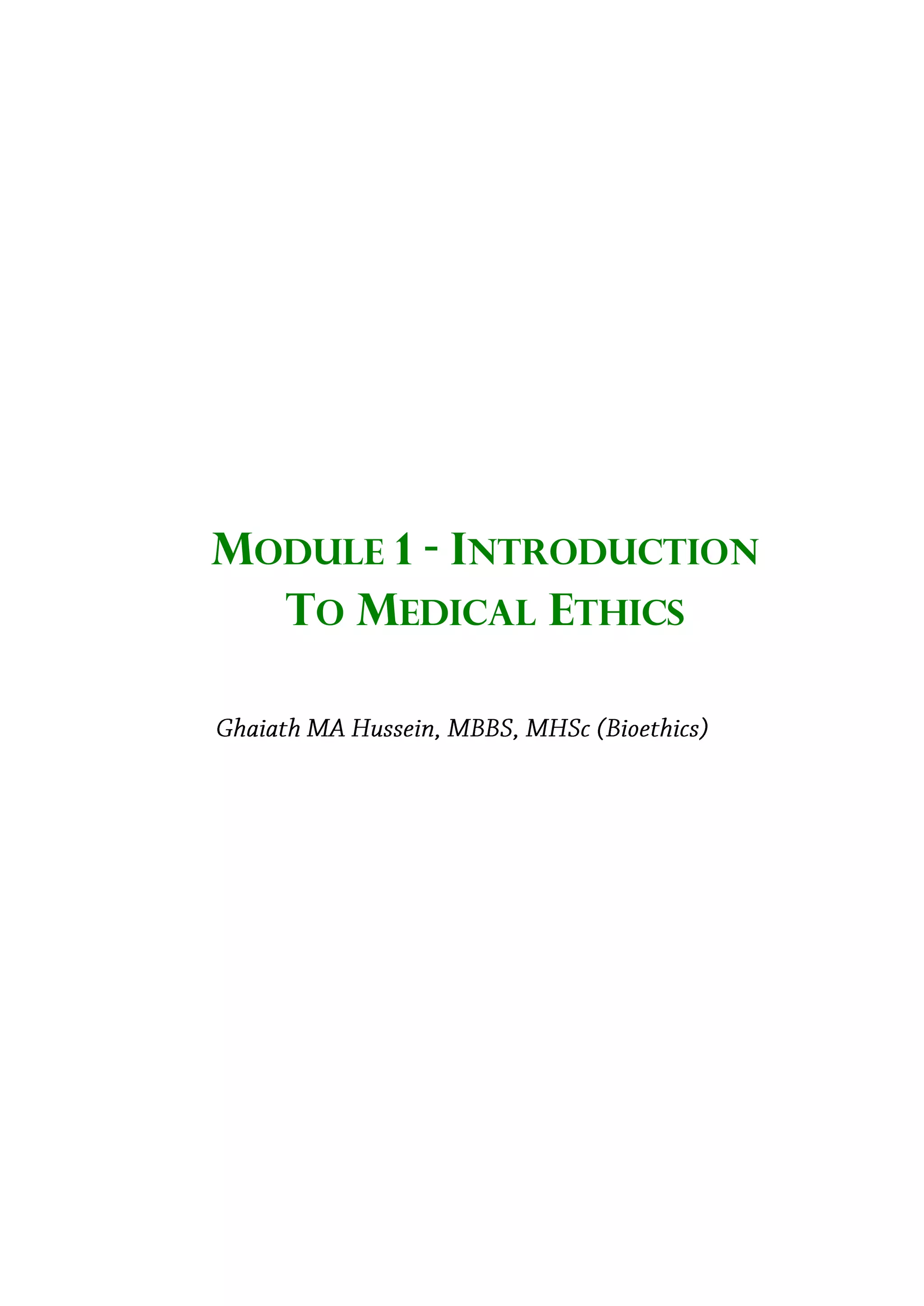 MODULE 1 - INTRODUCTION TO MEDICAL ETHICS | PDF
