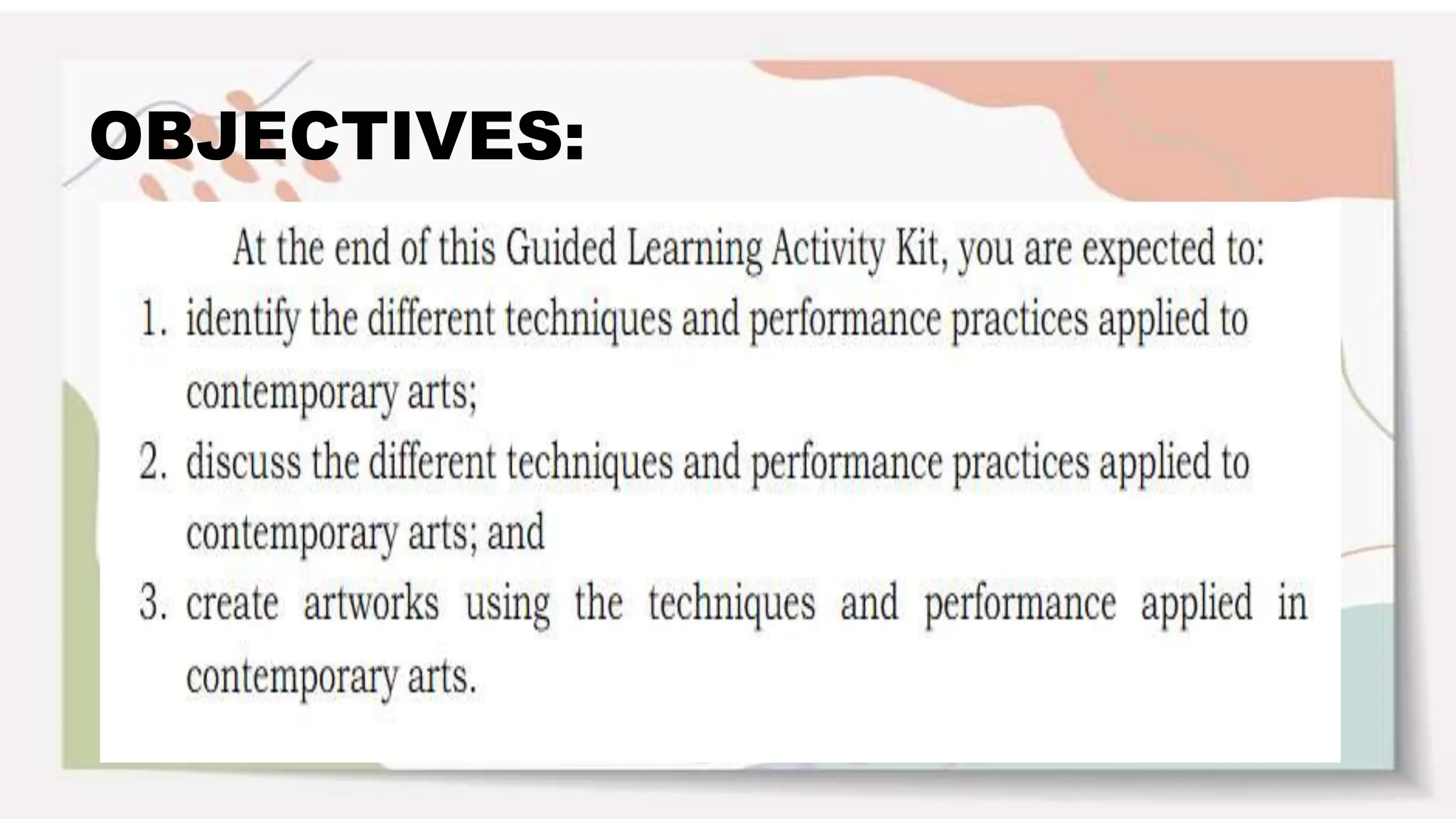 Contemporary arts techniques and performance practices | PPTX
