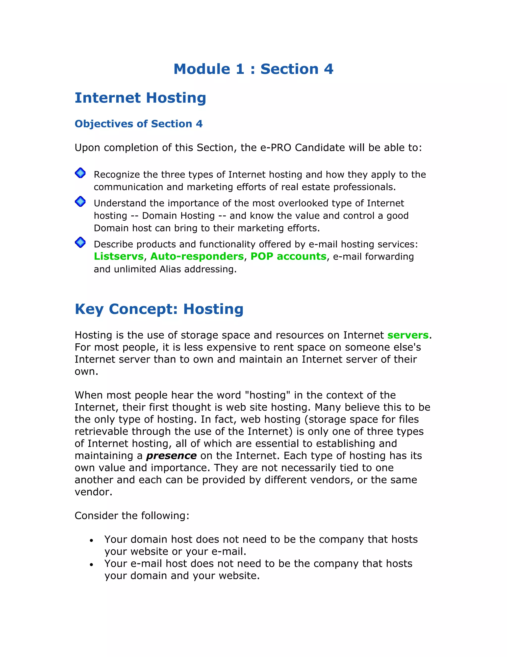 Module 1 : Section 4 Internet Hosting | PDF
