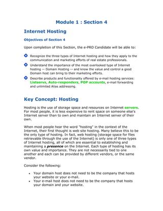 Module 1 : Section 4 Internet Hosting | PDF